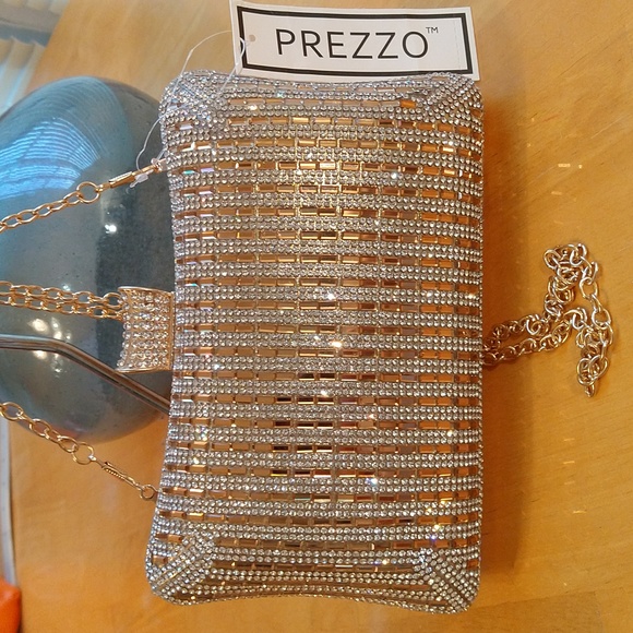 Prezzo | Bags | Prezzo Gold Clutch With Rhinestones Nwt | Poshmark